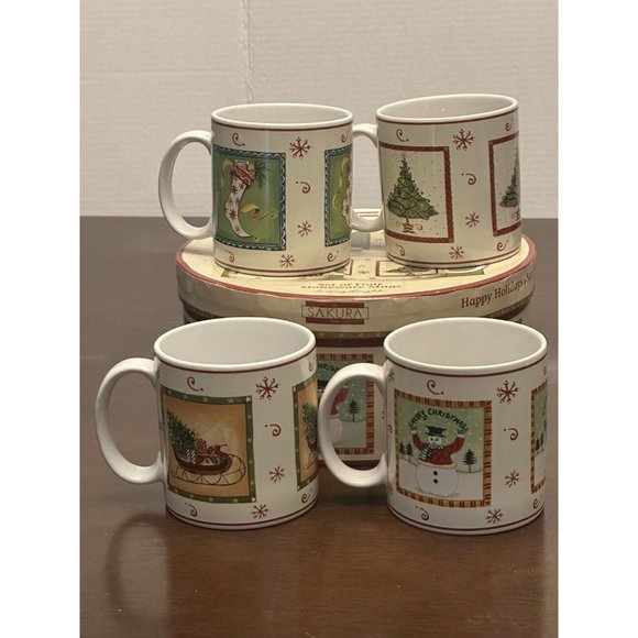Sakura | Dining | Sakura Happy Holidays 2oz Mug Cup Set 4pc Gracey ...